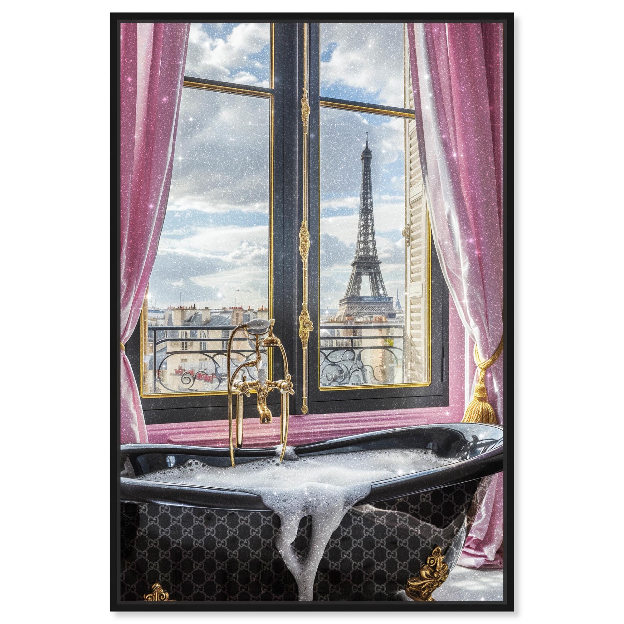 Paris Bathroom View Canvas Trendy Bathroom Art by Notoriart, Black ...