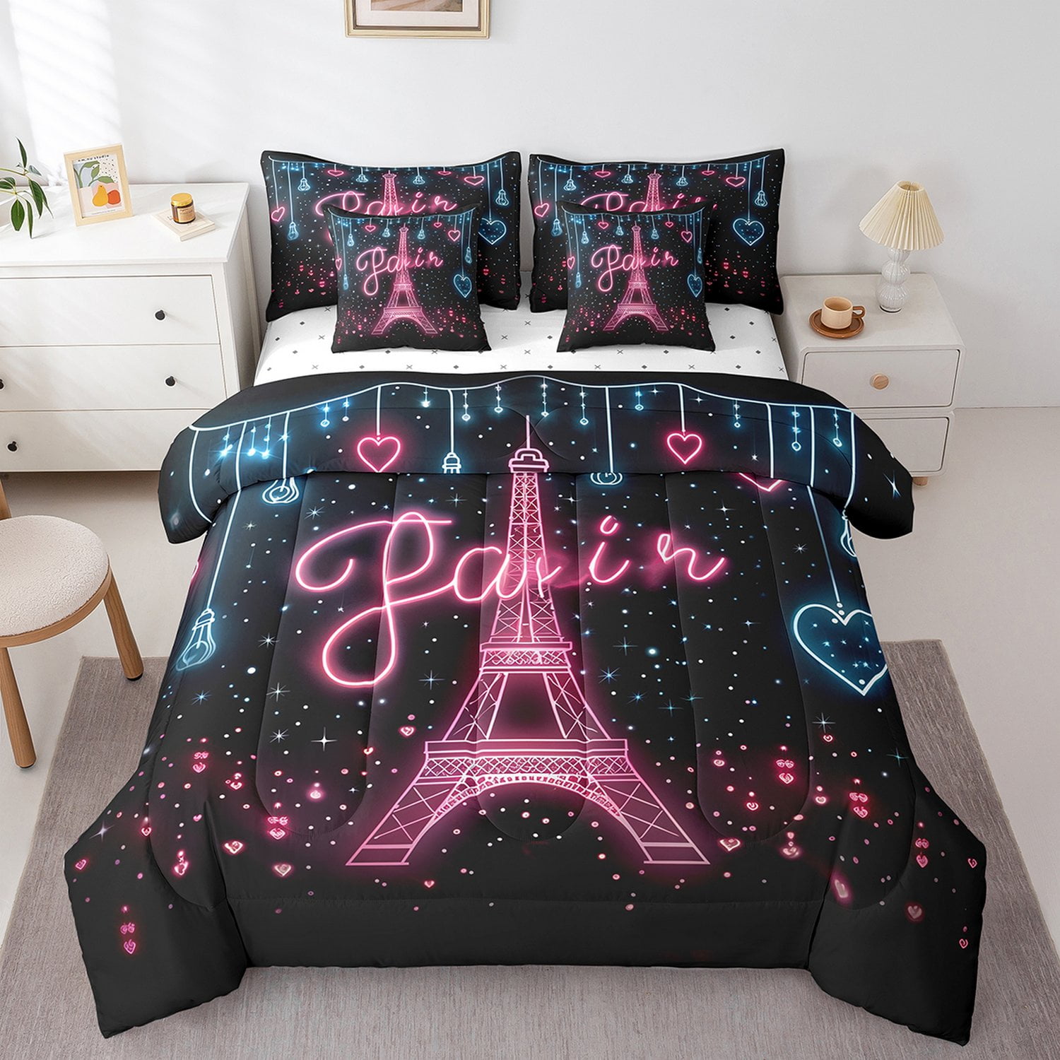 Paris Bed in a Bag Queen Comforter Set 7 Piece,Eiffel Tower Bedding ...