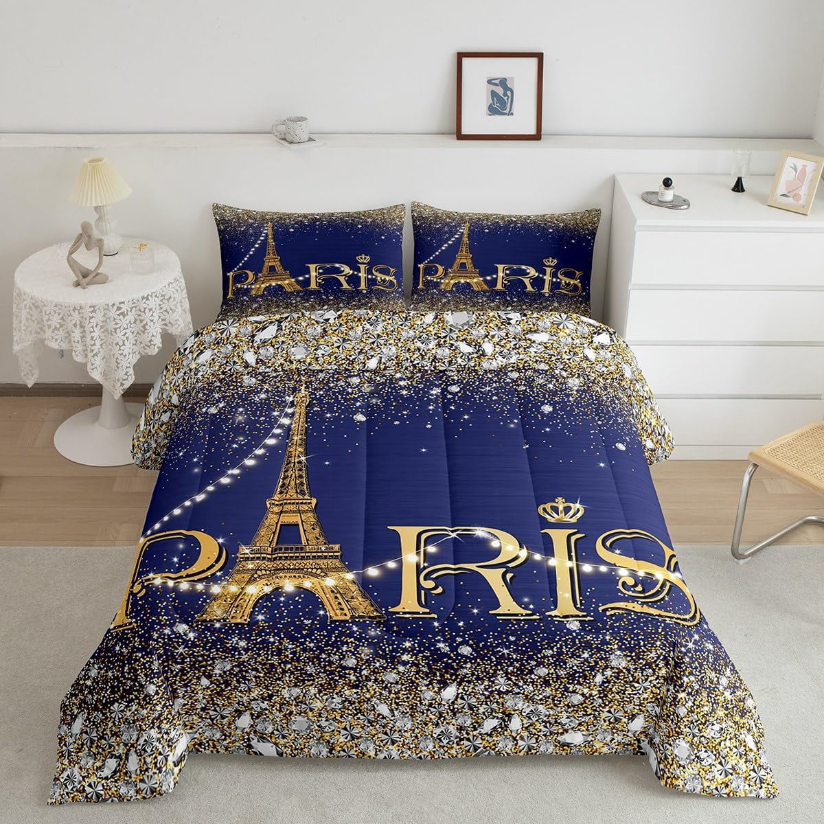 Paris Bedding Set for Girls Teens Eiffel Tower Comforter Set Queen ...