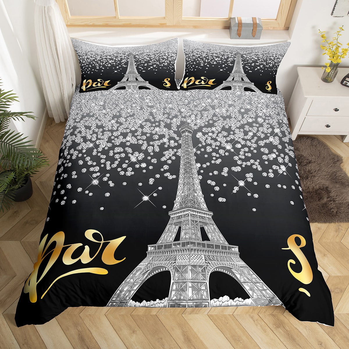 Paris Bedding Sets Gifts for Women Girly Glitter Eiffel Tower Comforter ...