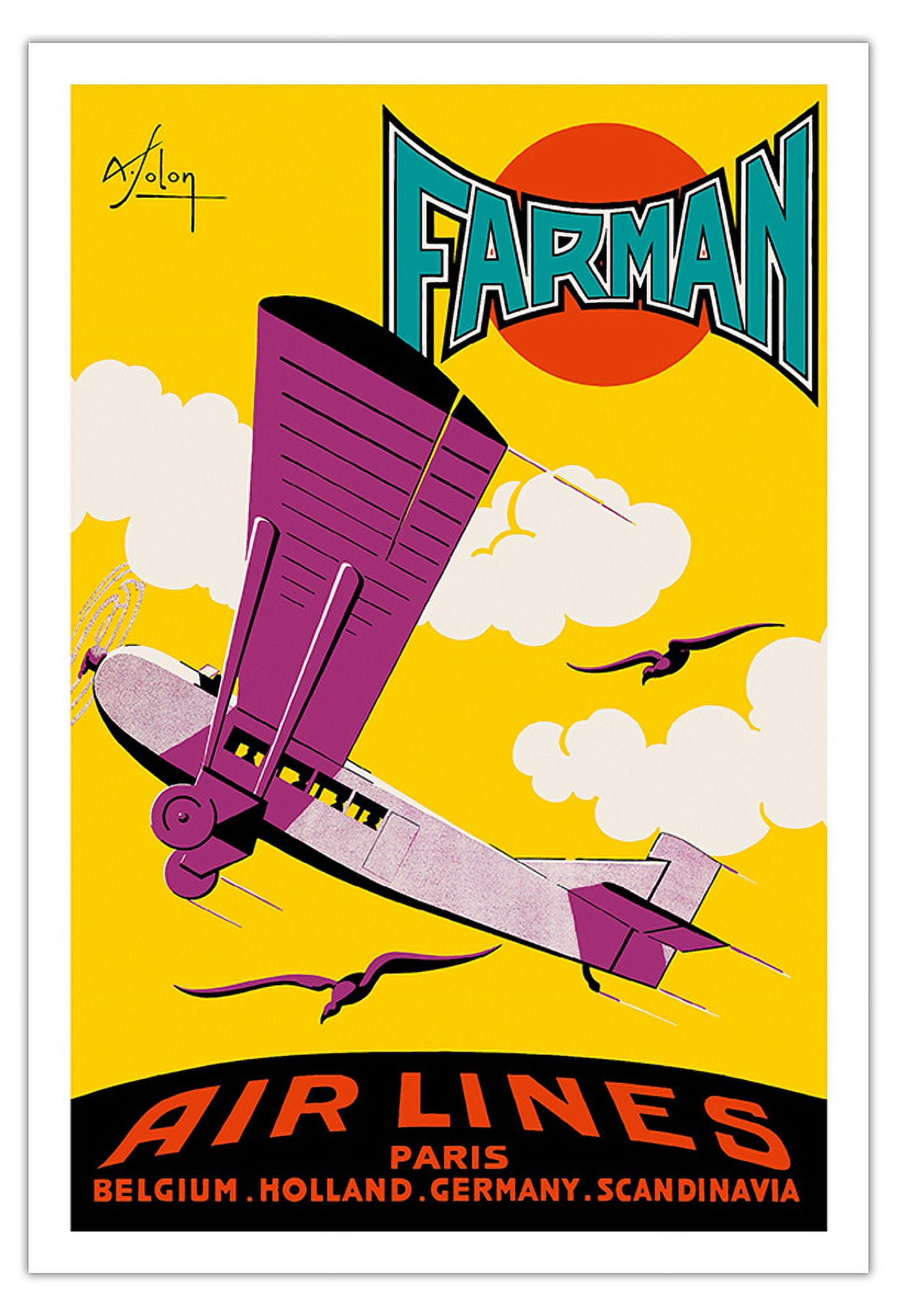 Paris Belgium Holland Germany Scandinavia - Farman Air Lines - Vintage ...