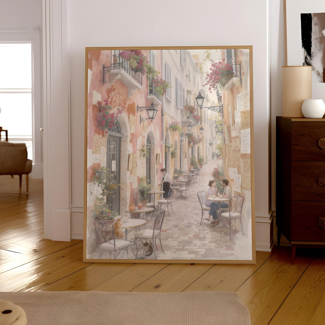 Paris Café Street Wall Art, Romantic European Street Scene Print ...