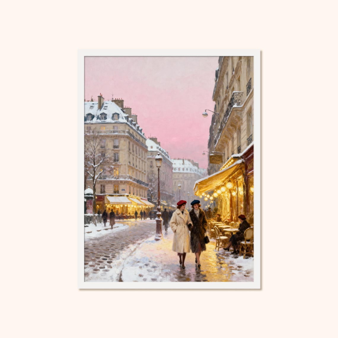 Paris Café Wall Art, Winter Street Scene Poster, Unframed Canvas Size ...