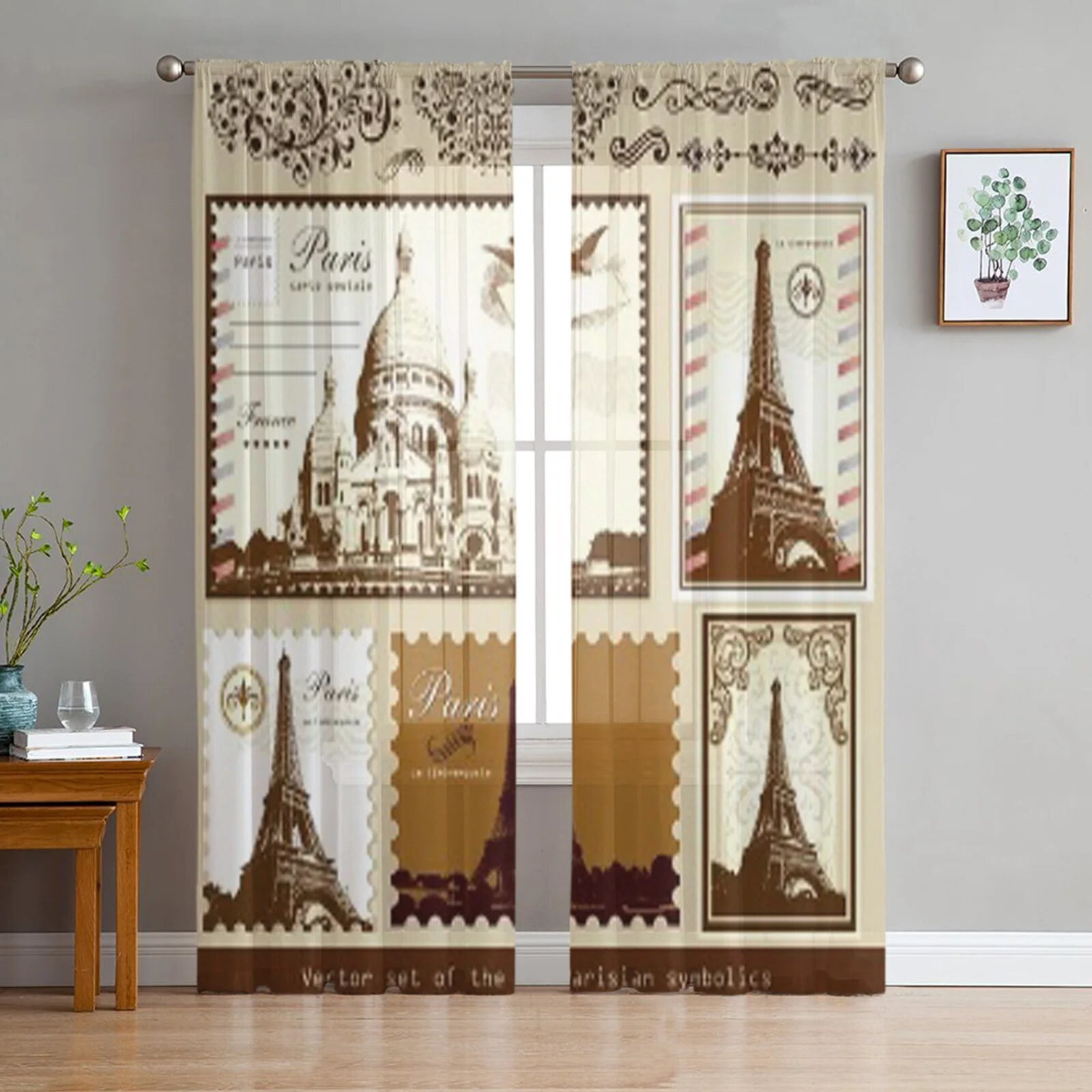 Paris Calligraphic Design Element Chiffon Sheer Curtains for Living ...