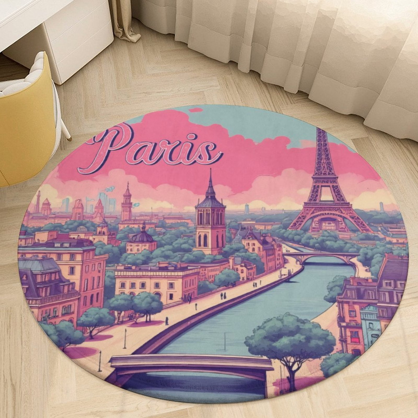 Paris Cityscape with Eiffel Tower Round Area Rugs for Bedroom Living ...