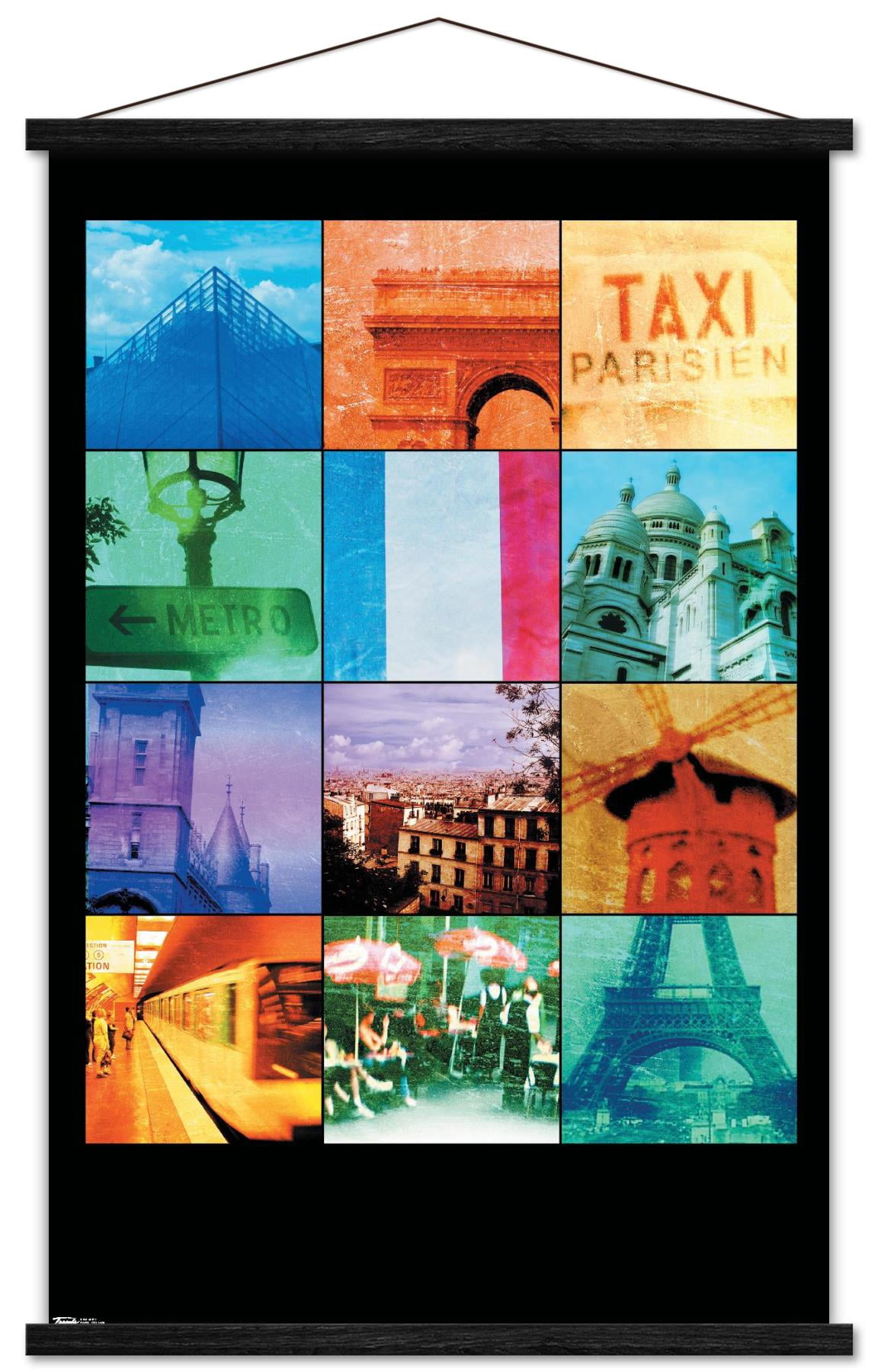 Paris - Collage Wall Poster with Wooden Magnetic Frame, 22.375" x 34 ...
