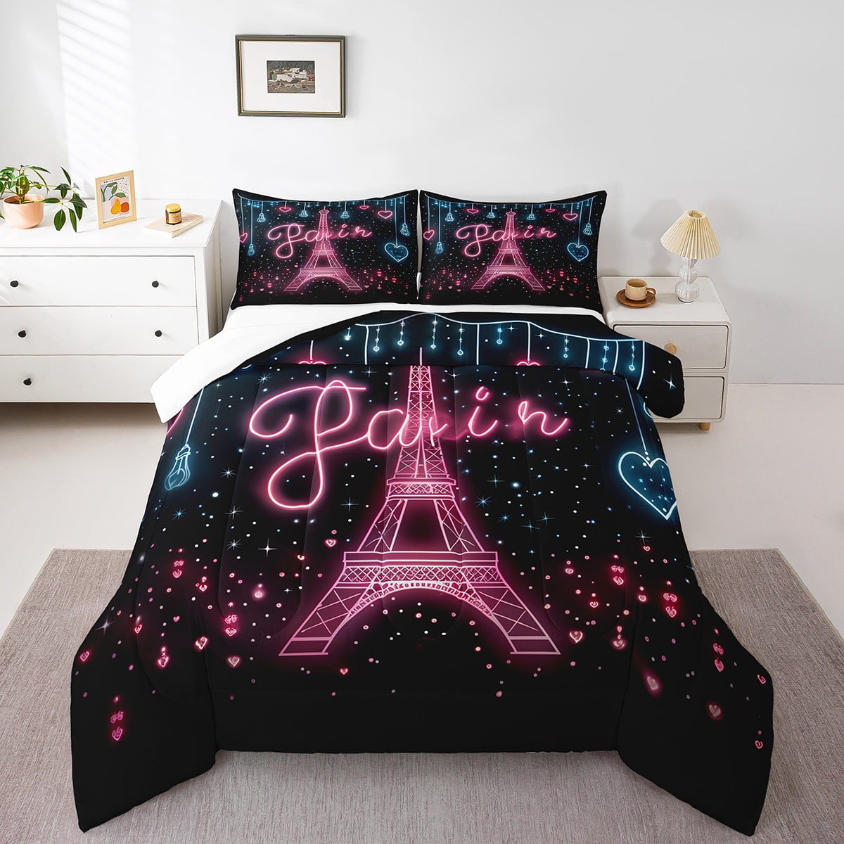 Paris Comforter Set Eiffel Tower Bedding Sets Full,Glitter Diamond ...