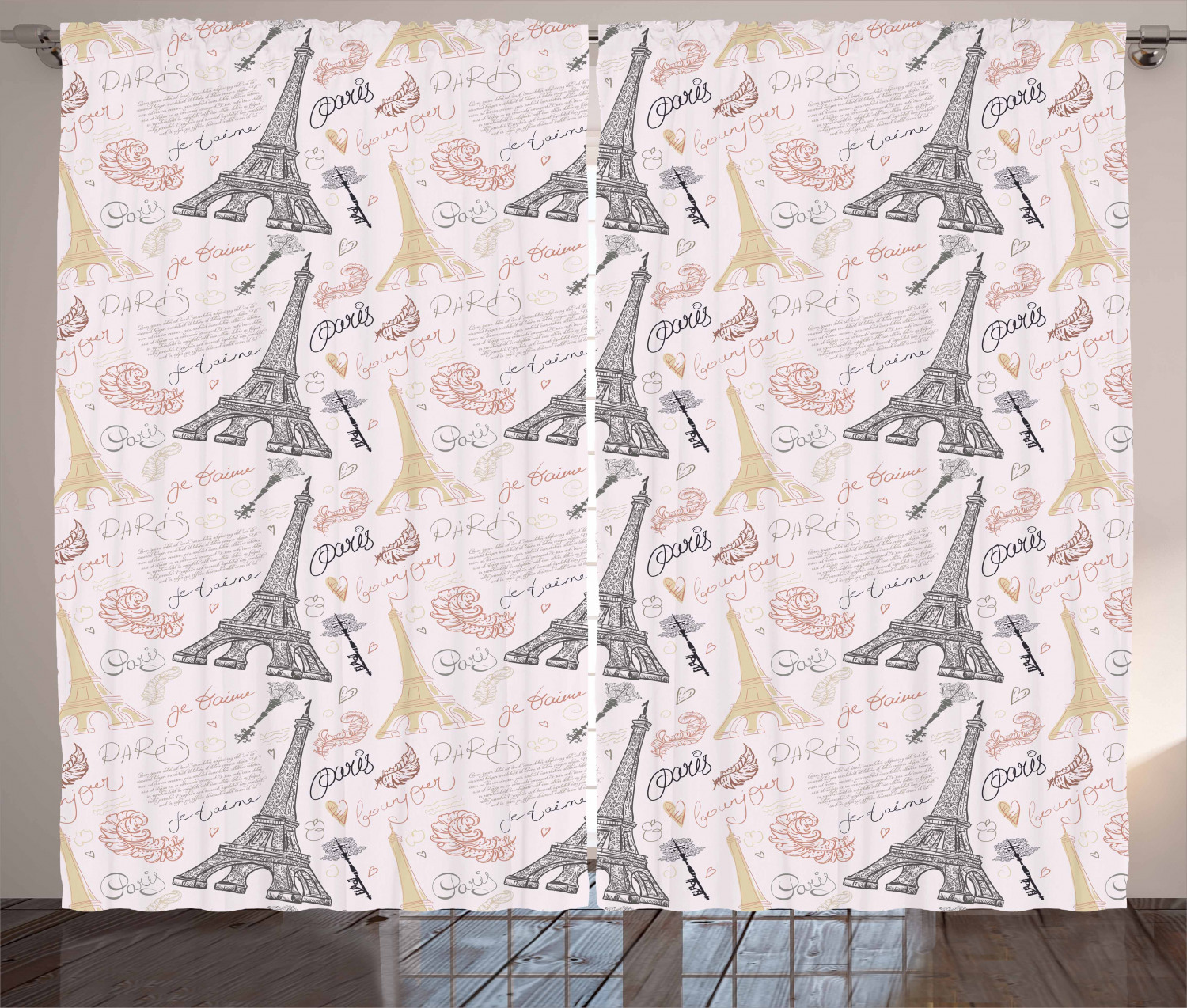 Ambesonne Paris Curtains 2 Panel Set, Nostalgic Sketch Words, 108" x 96 ...