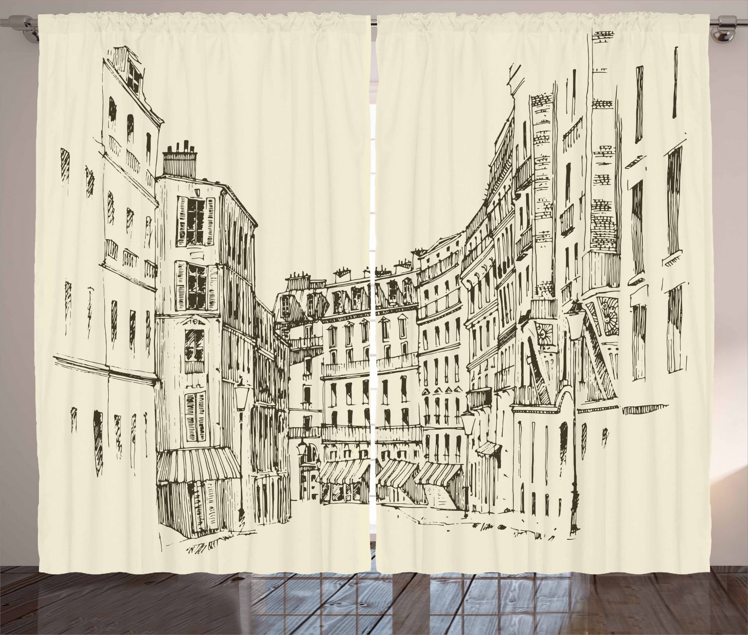 Ambesonne Paris Curtains 2 Panel Set, Buildings of France Europe, 108 ...