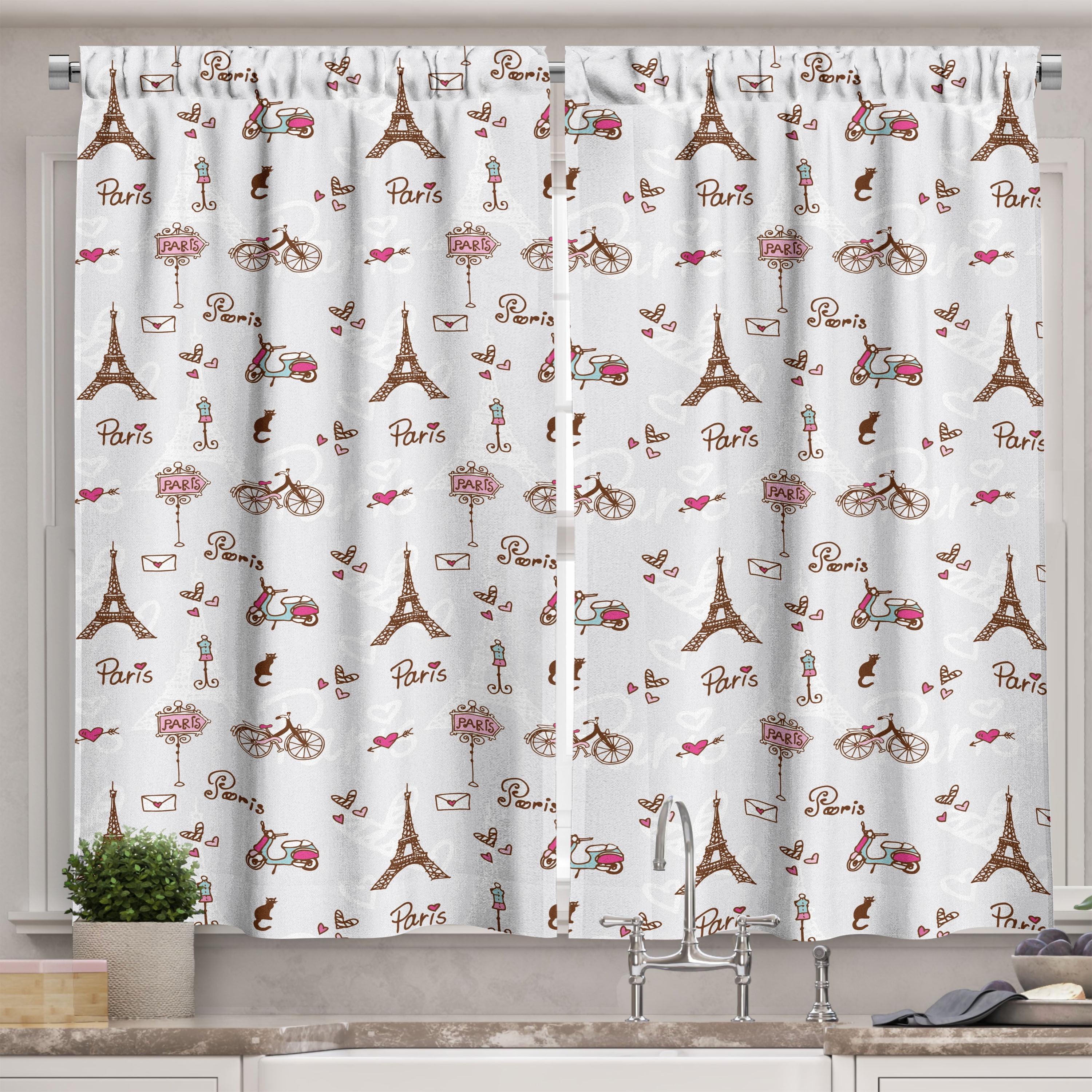 Paris Curtains 2 Panels Set, Romance Language Capital of Love Eiffel ...
