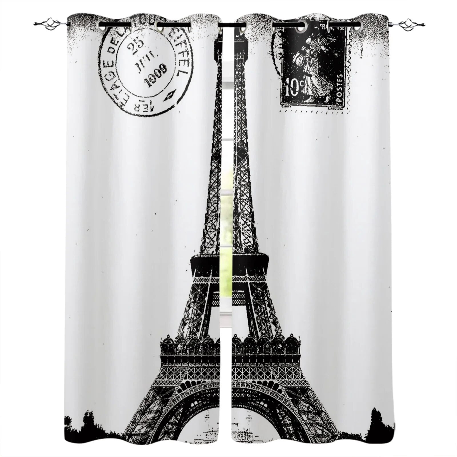 Paris Curtains Architecture Theme Design Illustration of Roofs in Paris ...