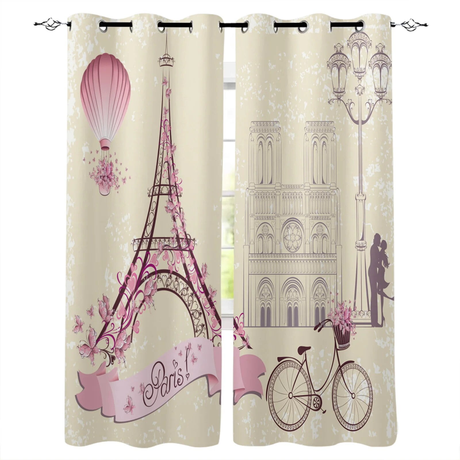 Paris Curtains Architecture Theme Design Illustration of Roofs in Paris ...