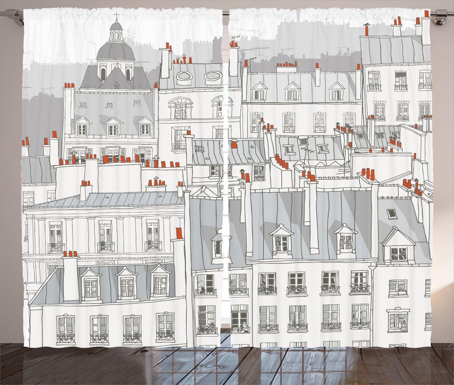 Ambesonne Cityscape Curtains 2 Panel Set, Paris Aerial Scenery, 108" x ...