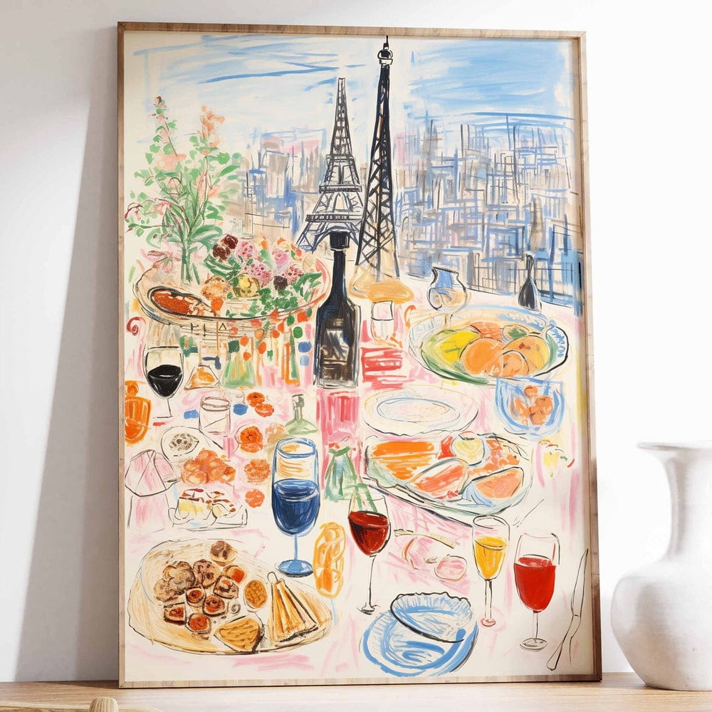 Paris Dinner Party Retro Kitchen Food Poster UNFRAMED PAPER POSTER ...