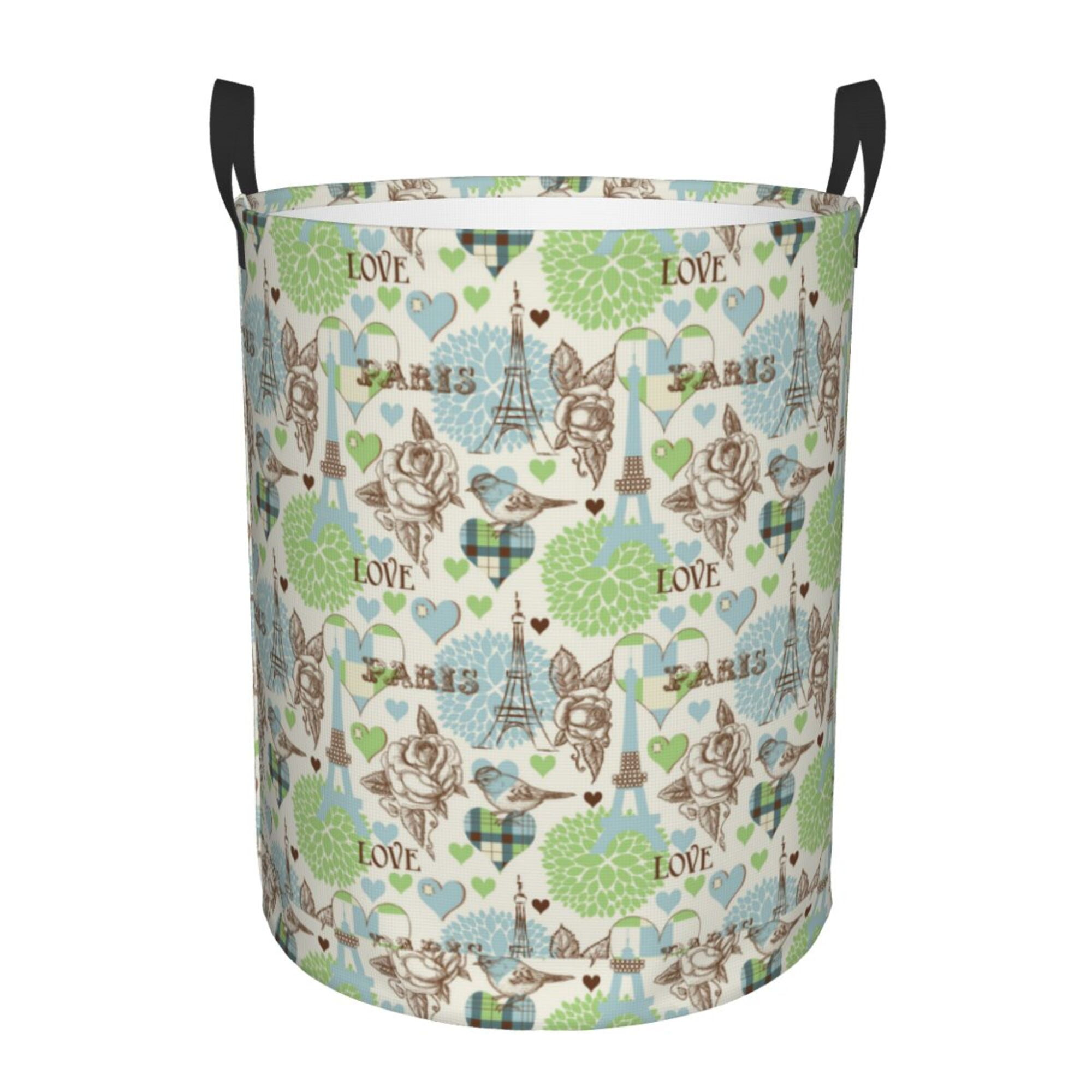 Paris Eiffel Love Birds Rosen Circular Laundry Basket (With Handle ...