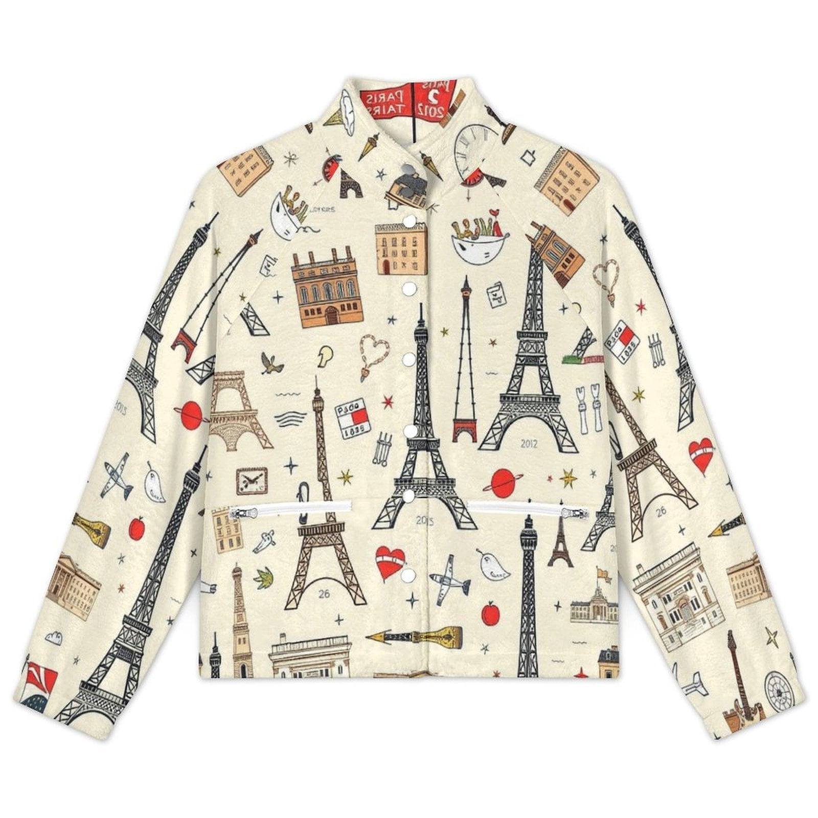Paris Eiffel Tower Art Warm Women's Plush Jacket Stand Collar Full ...