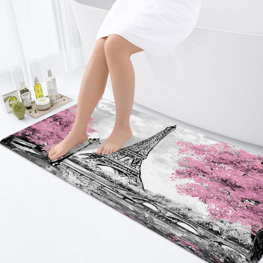 Paris Eiffel Tower Bathroom Rugs, Oil Painting European Non-Slip Bath ...