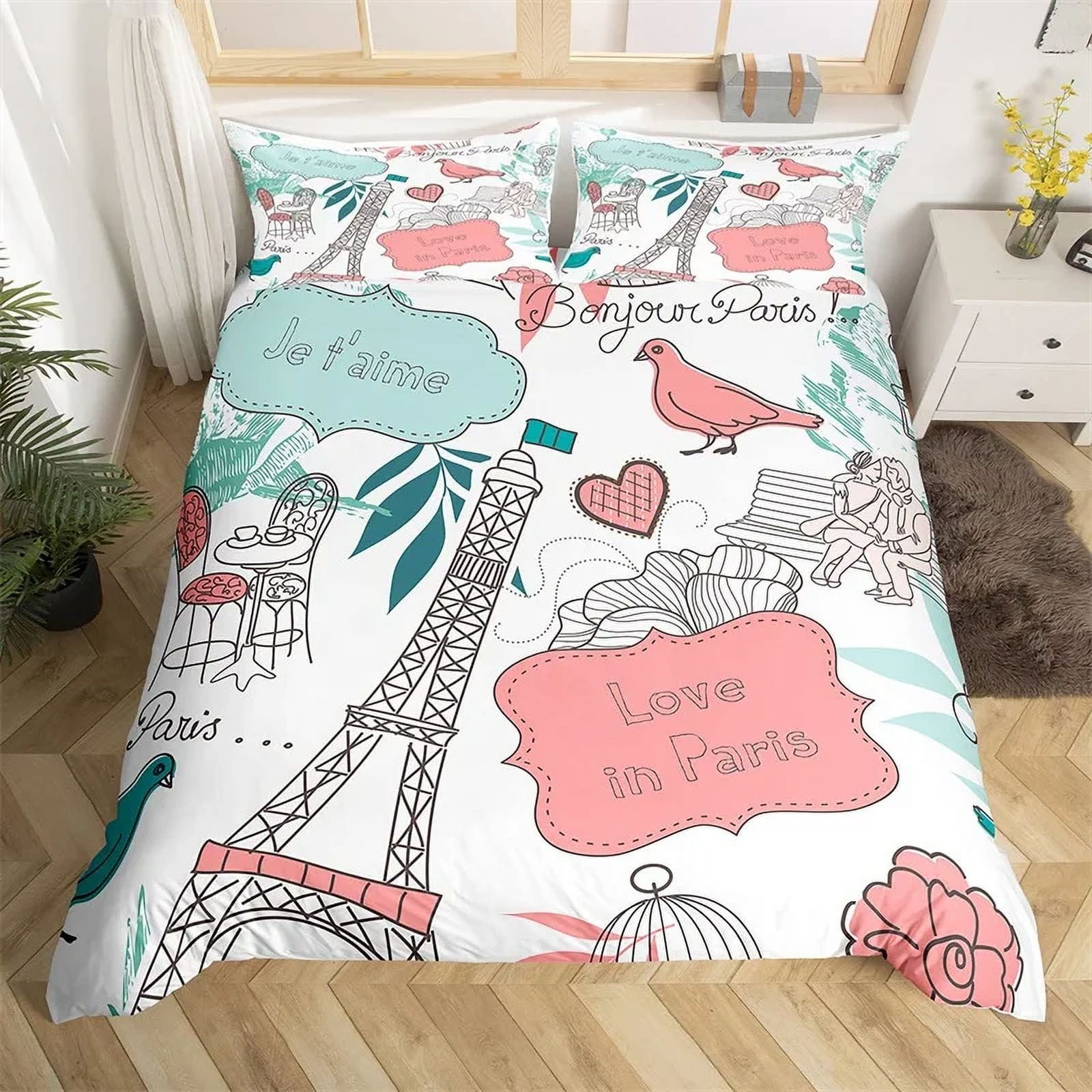 Paris Eiffel Tower Duvet Cover Set Watercolor Butterfly Bedding Set ...