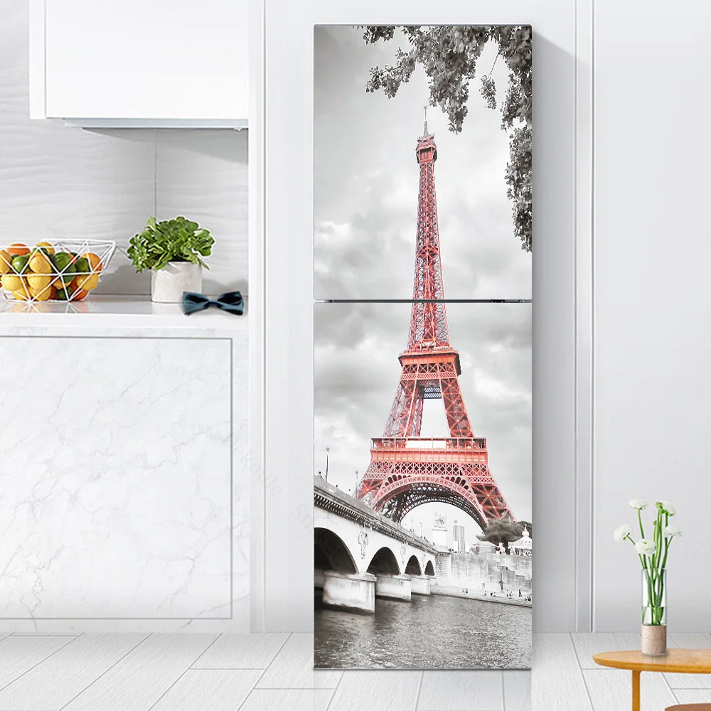 Paris Eiffel Tower Fridge Sticker Full Door Cover City View ...