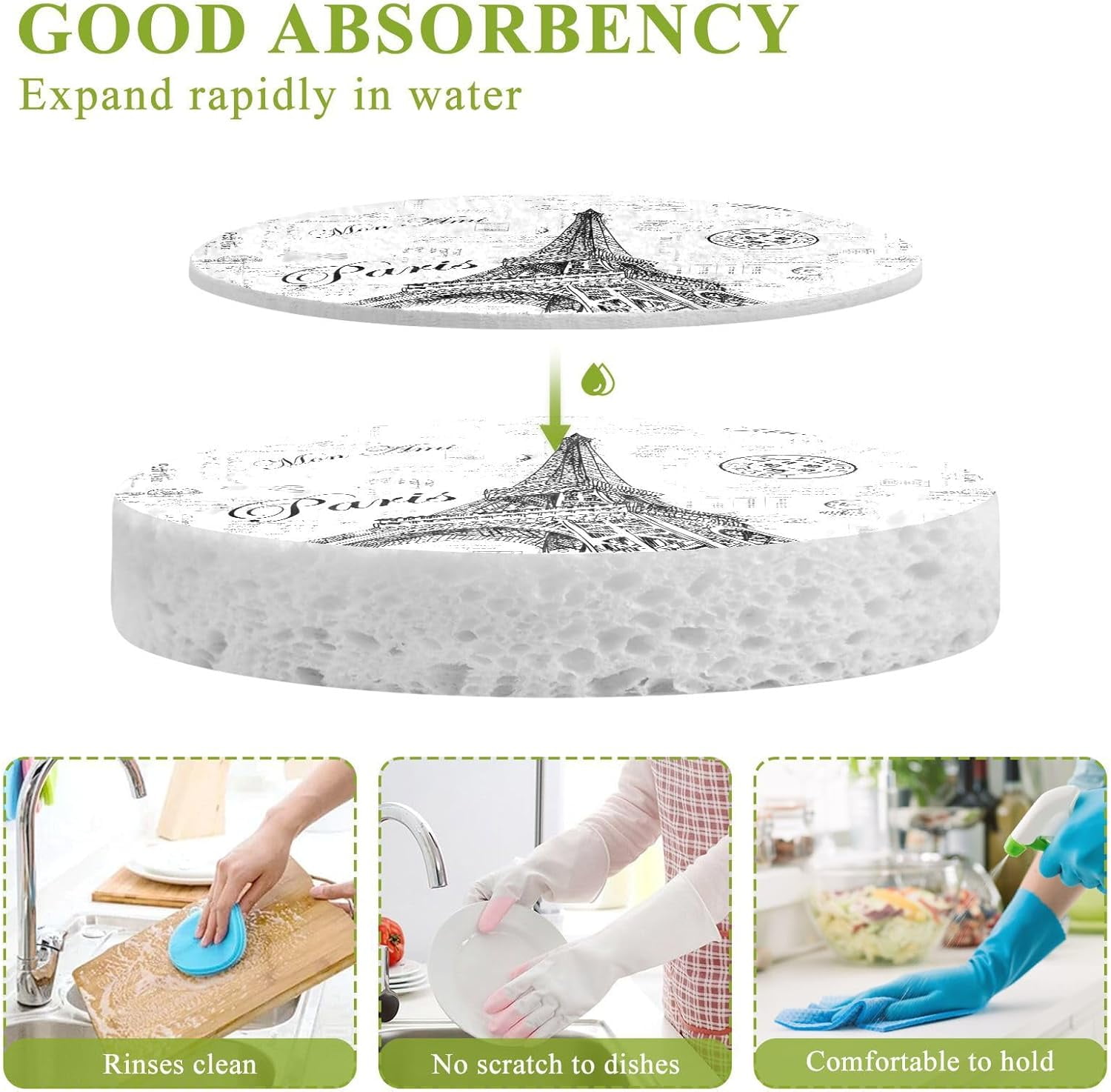 Paris Eiffel Tower Kitchen Sponges Cleaning Odor Free Non Scratch Dish ...