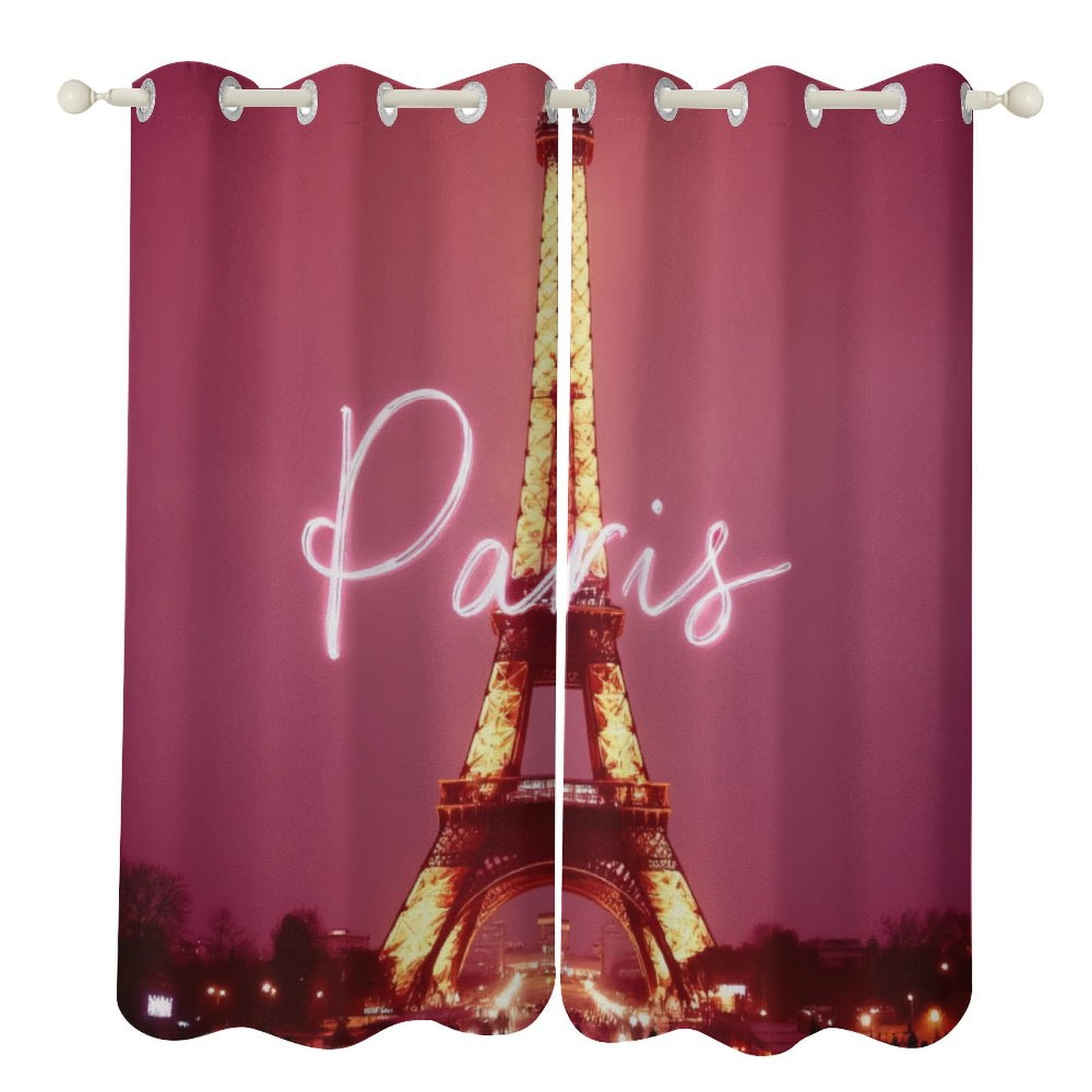 Paris Eiffel Tower Night Luxury Window Curtains Blinds for Living Room ...