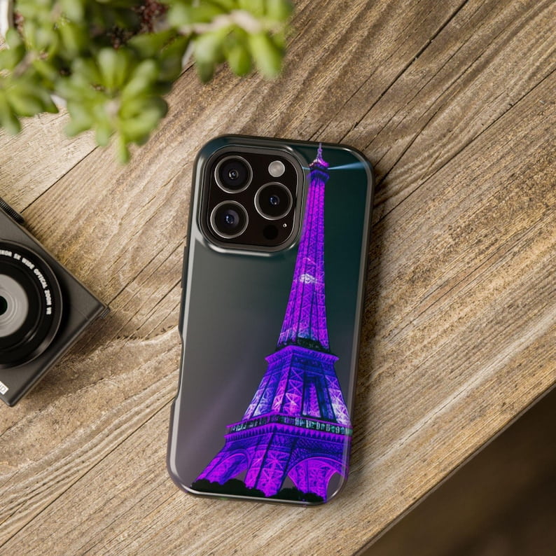 Paris Eiffel Tower Night MagSafe Phone Case, Purple City Lights ...