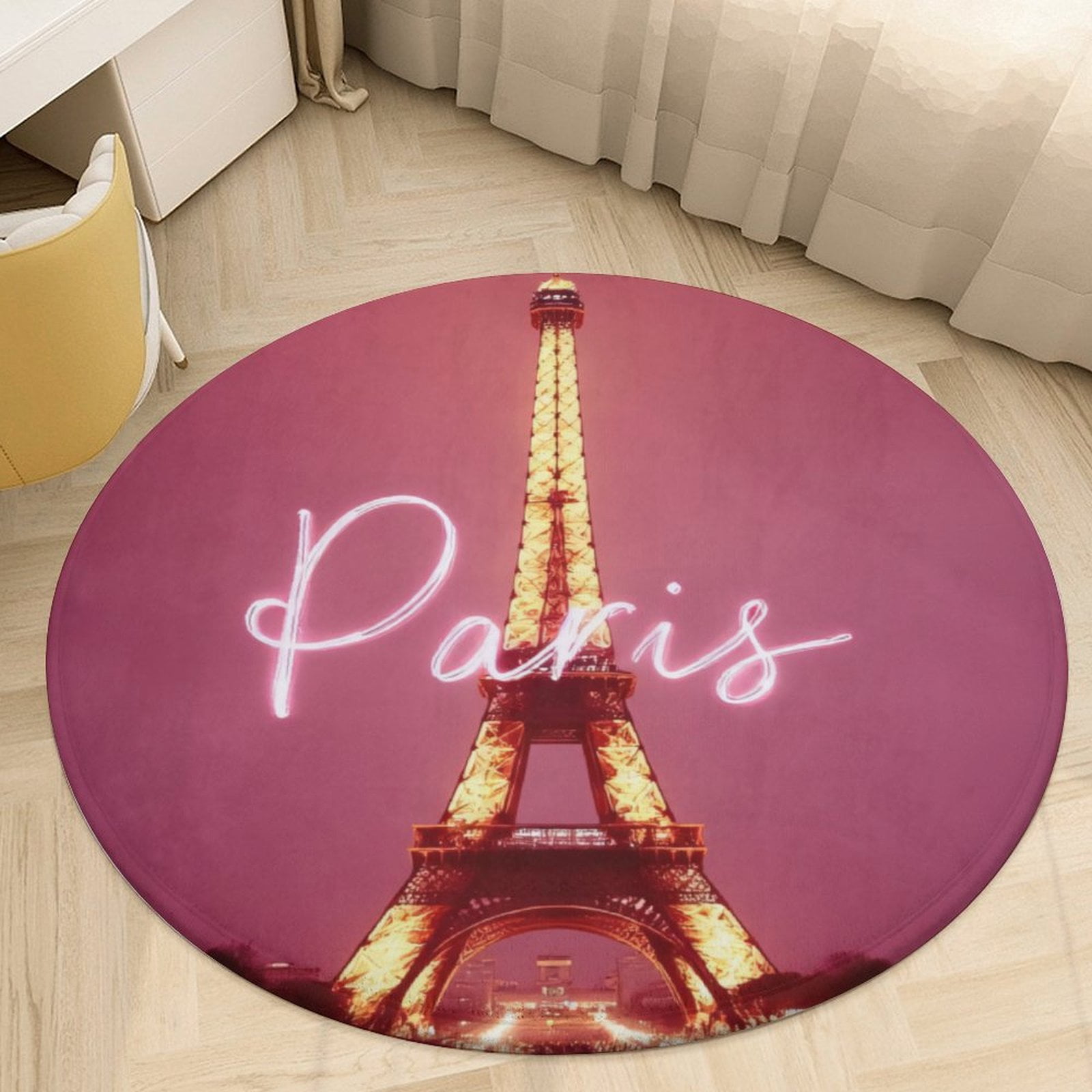 Paris Eiffel Tower Night Round Area Rugs for Bedroom Living Room, 6FT ...