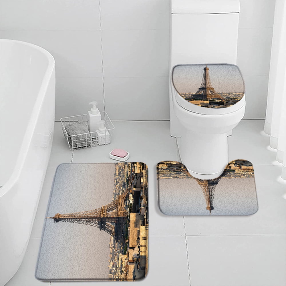 Paris Eiffel Tower Oil Painting Bath Mat Set Romantic Lover Cityscape ...