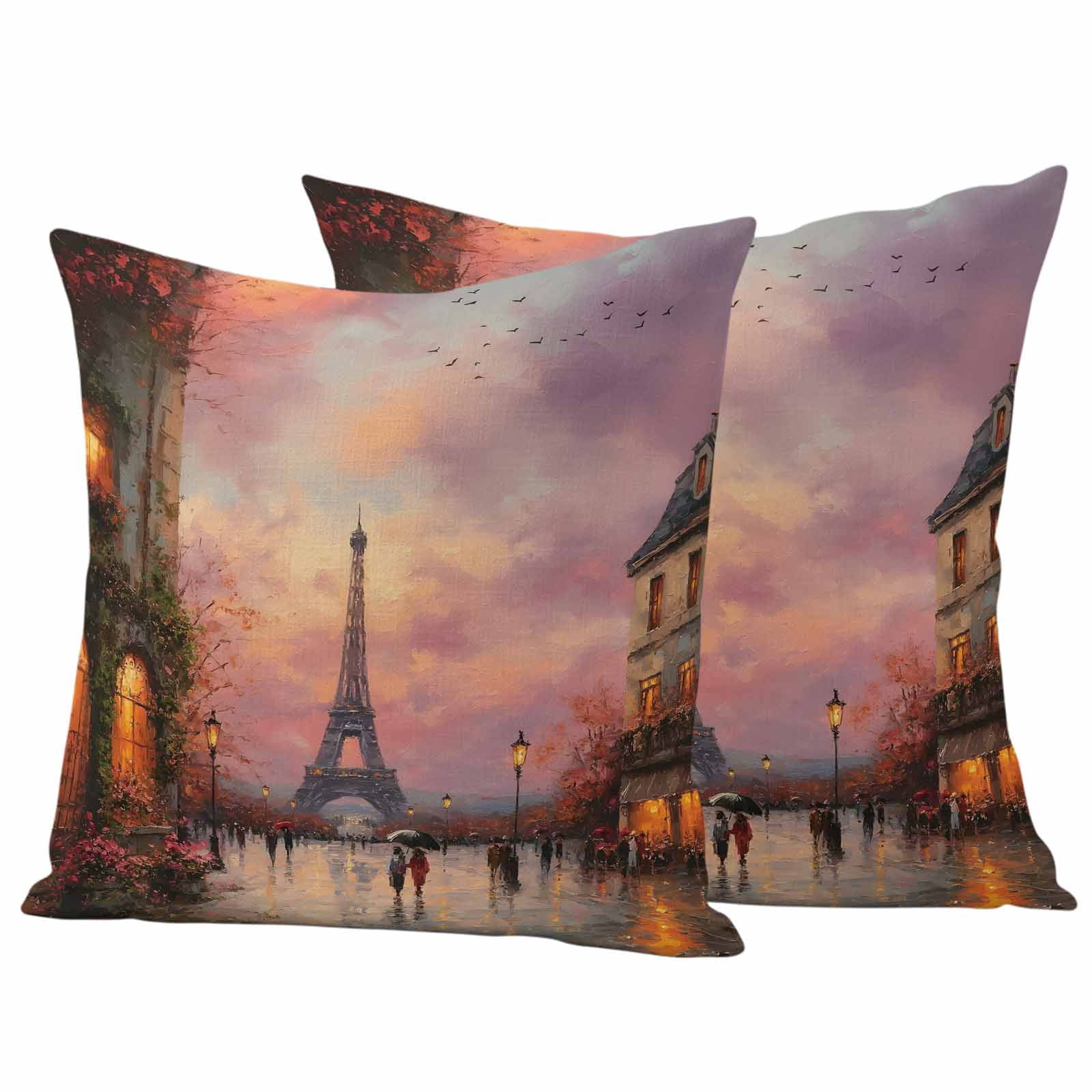 Paris Eiffel Tower Outdoor Waterproof Pillow Covers, Purple Sunset ...
