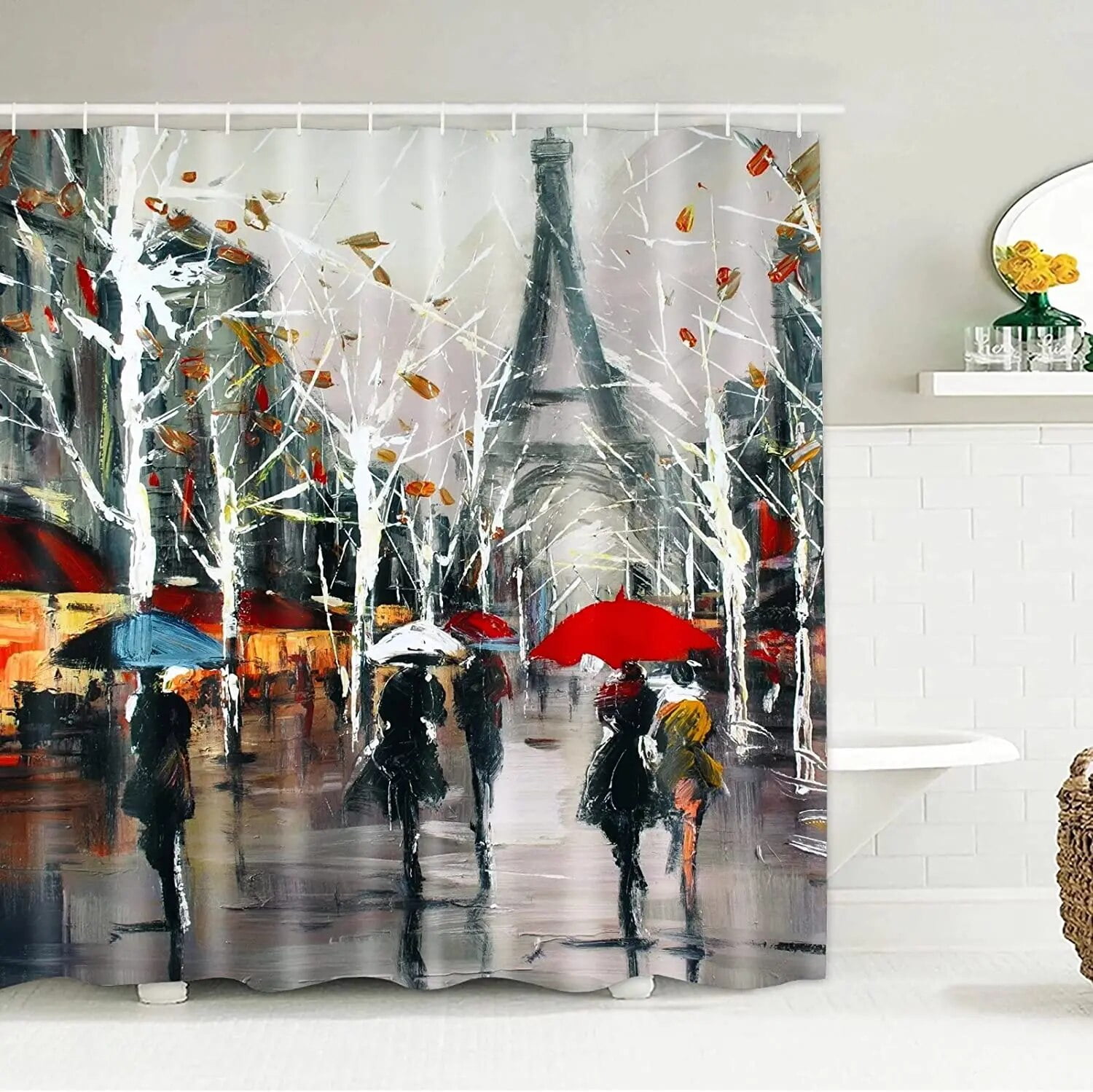 Paris Eiffel Tower Pink Shower Curtains Red Lips Big Tree Sunset Stamp ...
