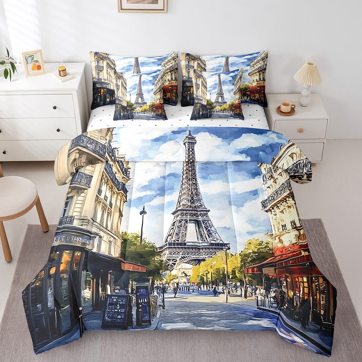 Paris Eiffel Tower Print Bed In A Bag Travel Theme Bedding Set City ...