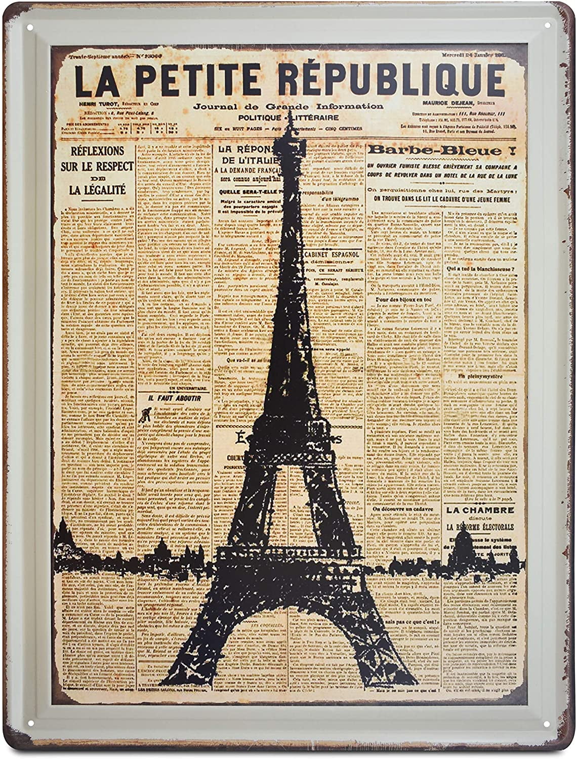 Paris Eiffel Tower Retro Metal Tin Wall Sign Poster Home Diner Cafe ...