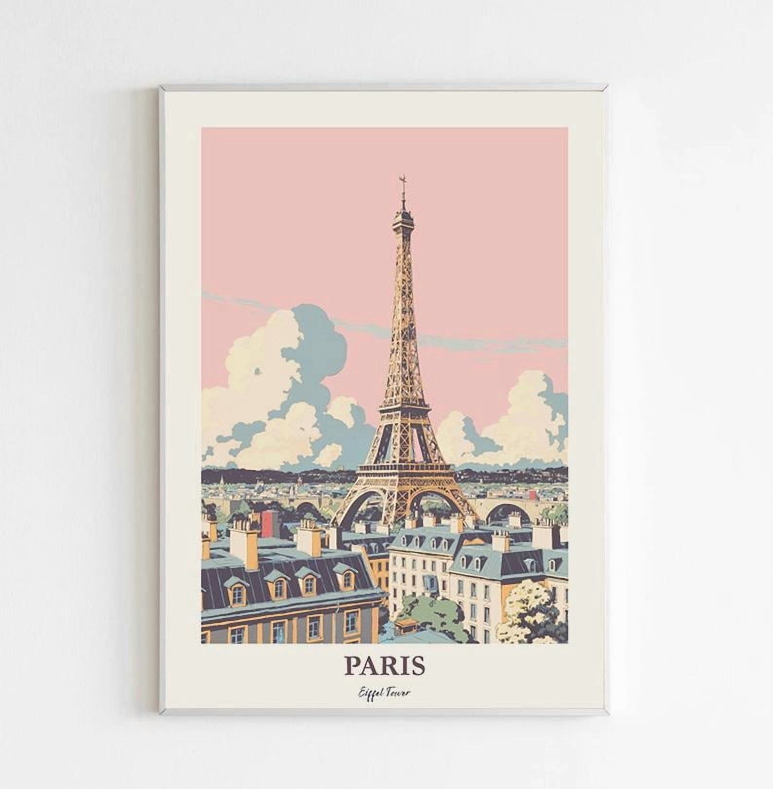 Paris Eiffel Tower Retro Travel Poster, Vintage Paris France Wall Art ...