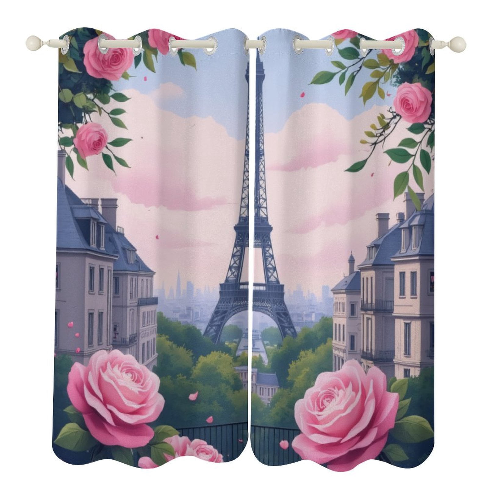 Paris Eiffel Tower Roses Blackout Window Curtains for Bedroom Living ...