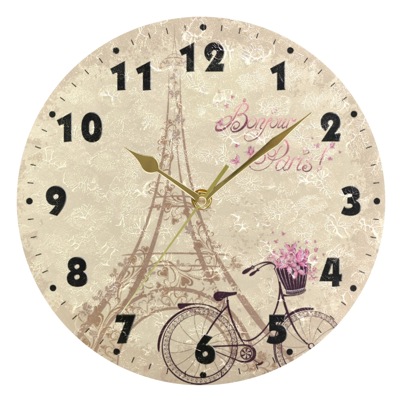 Paris Eiffel Tower Round Wall Clocks French Style Silent Wall Hanging ...