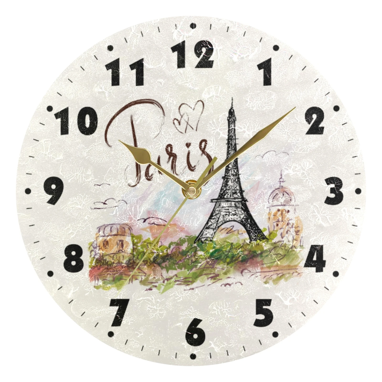 Paris Eiffel Tower Round Wall Clocks French Style Silent Wall Hanging ...