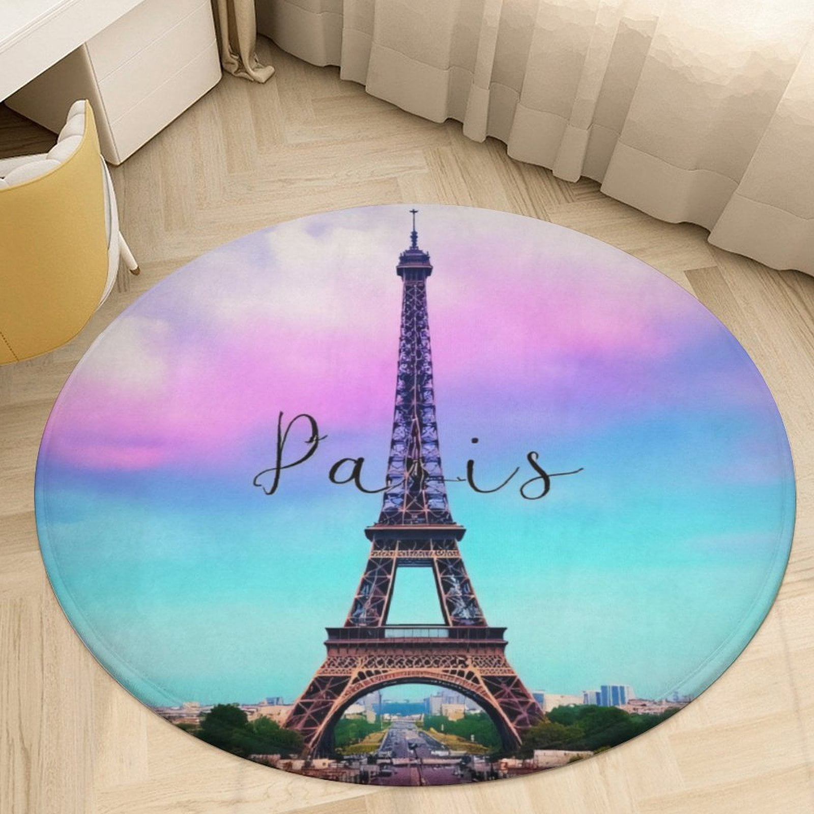 Paris Eiffel Tower Skyline Round Area Rugs for Bedroom Living Room, 6FT ...