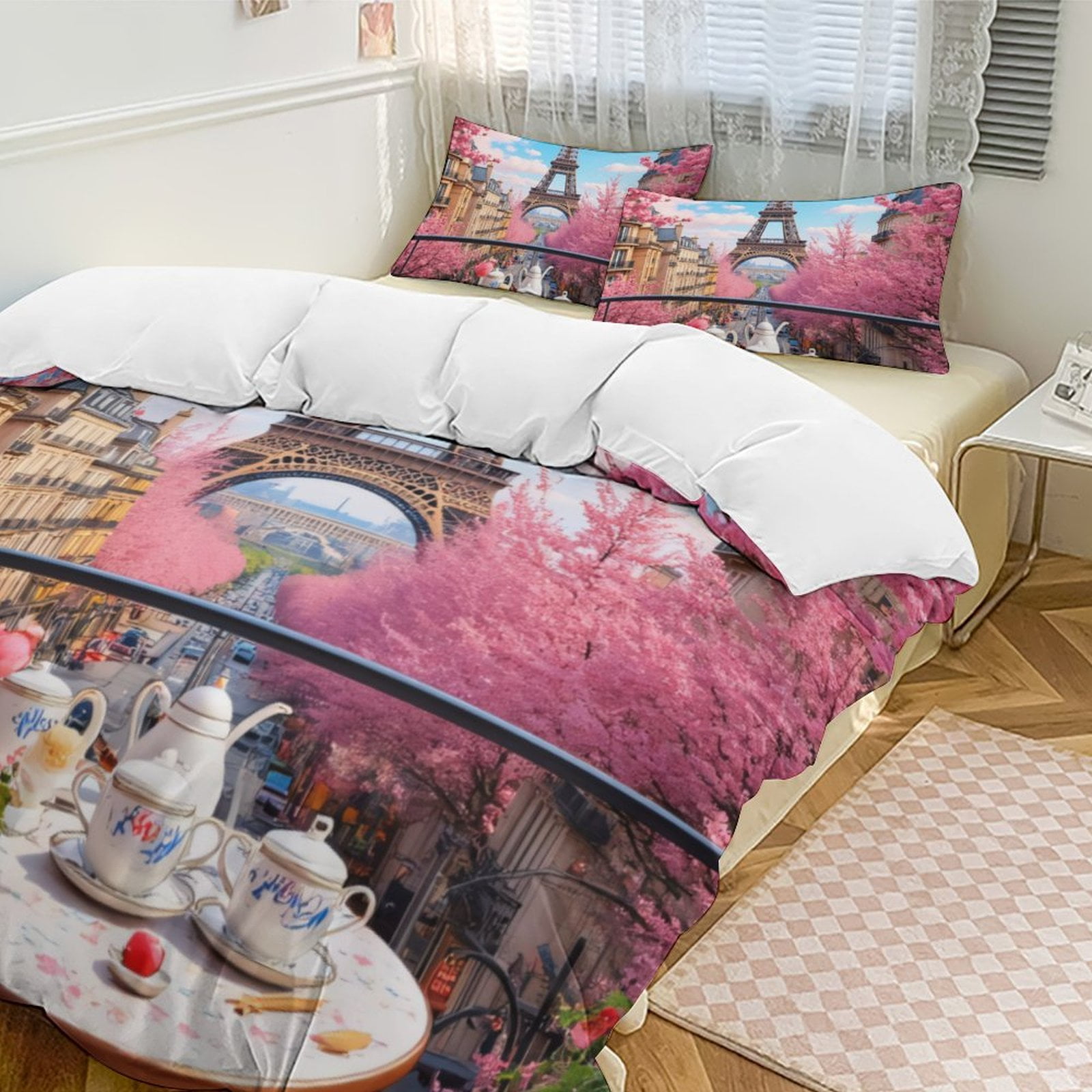 Paris Eiffel Tower Spring Tea 3D Duvet Cover Set Quilt Cover Theme of ...