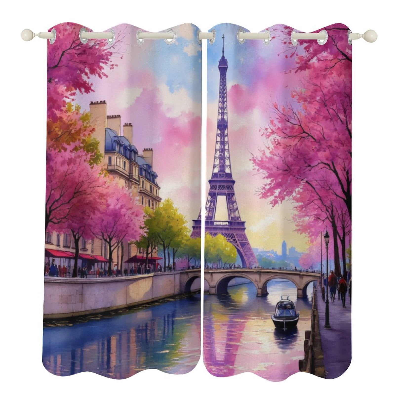 Paris Eiffel Tower Spring View 2 Panels 3D Printing Pattern Curtain for ...