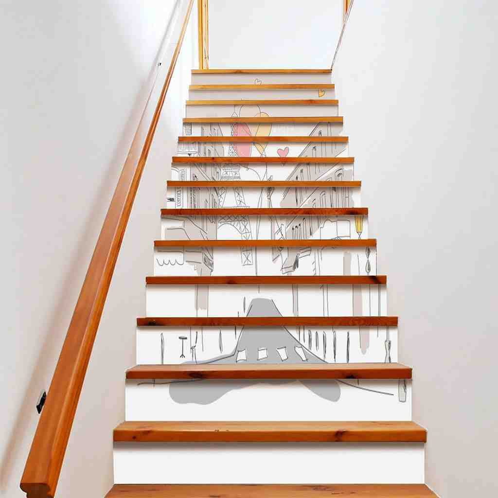 Paris Eiffel Tower Stair Stickers Cartoon Style Staircase Riser Mural ...
