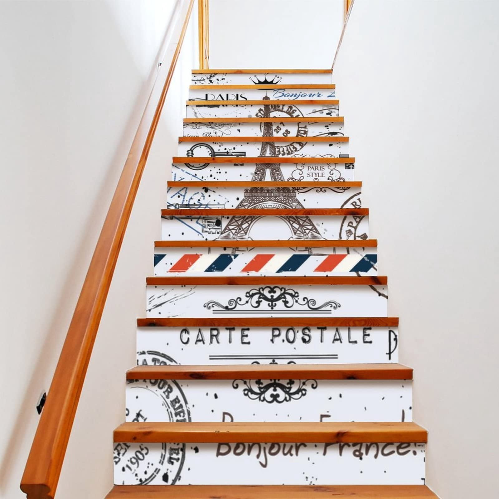 Paris Eiffel Tower Stair Stickers Cartoon Style Staircase Riser Mural ...