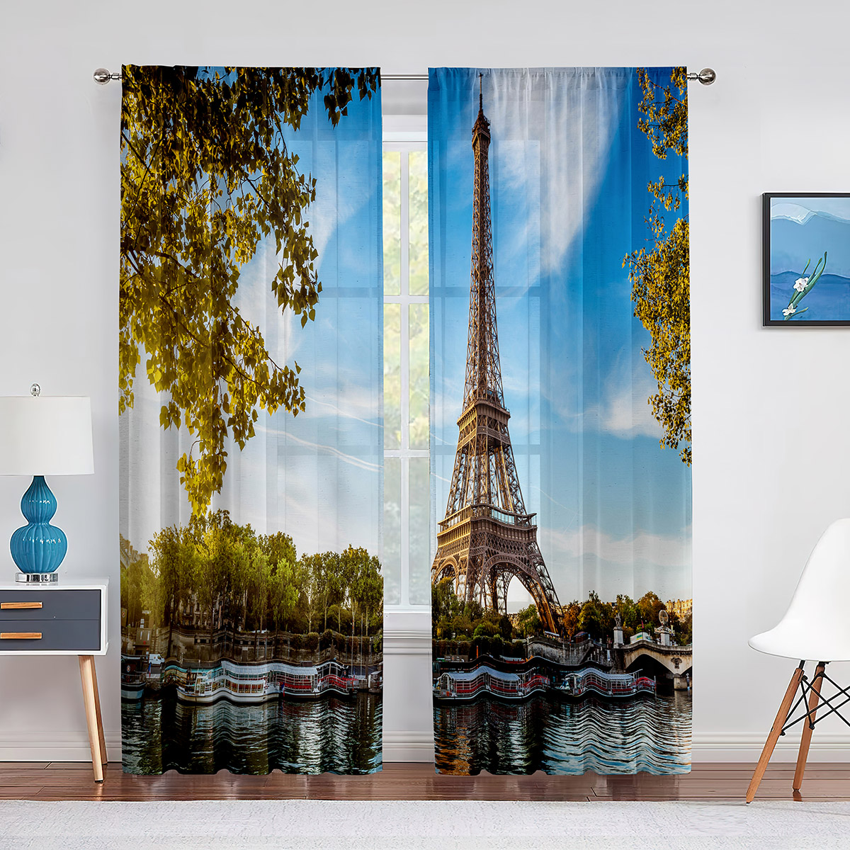Paris Eiffel Tower Trees European City Landscape Voile Curtain Window ...