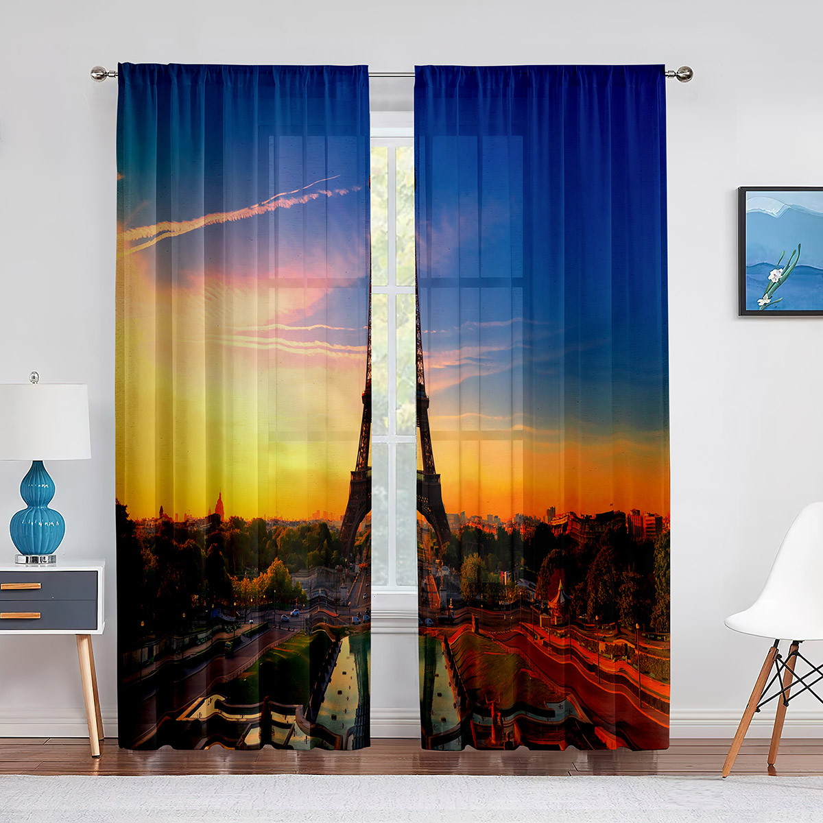 Paris Eiffel Tower Trees European City Landscape Voile Curtain Window ...