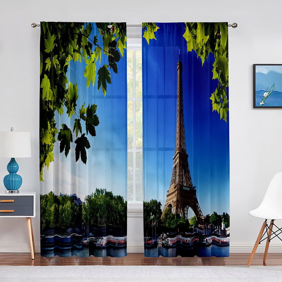 Paris Eiffel Tower Trees European City Landscape Voile Curtain Window ...