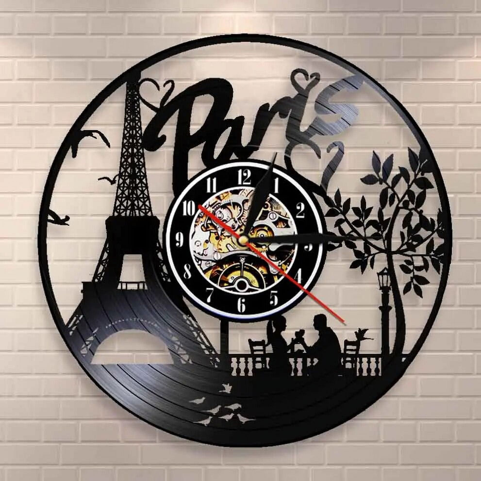 Paris Eiffel Tower Vinyl Wall Clock,Vinyl Record Clock Wall Art Black ...