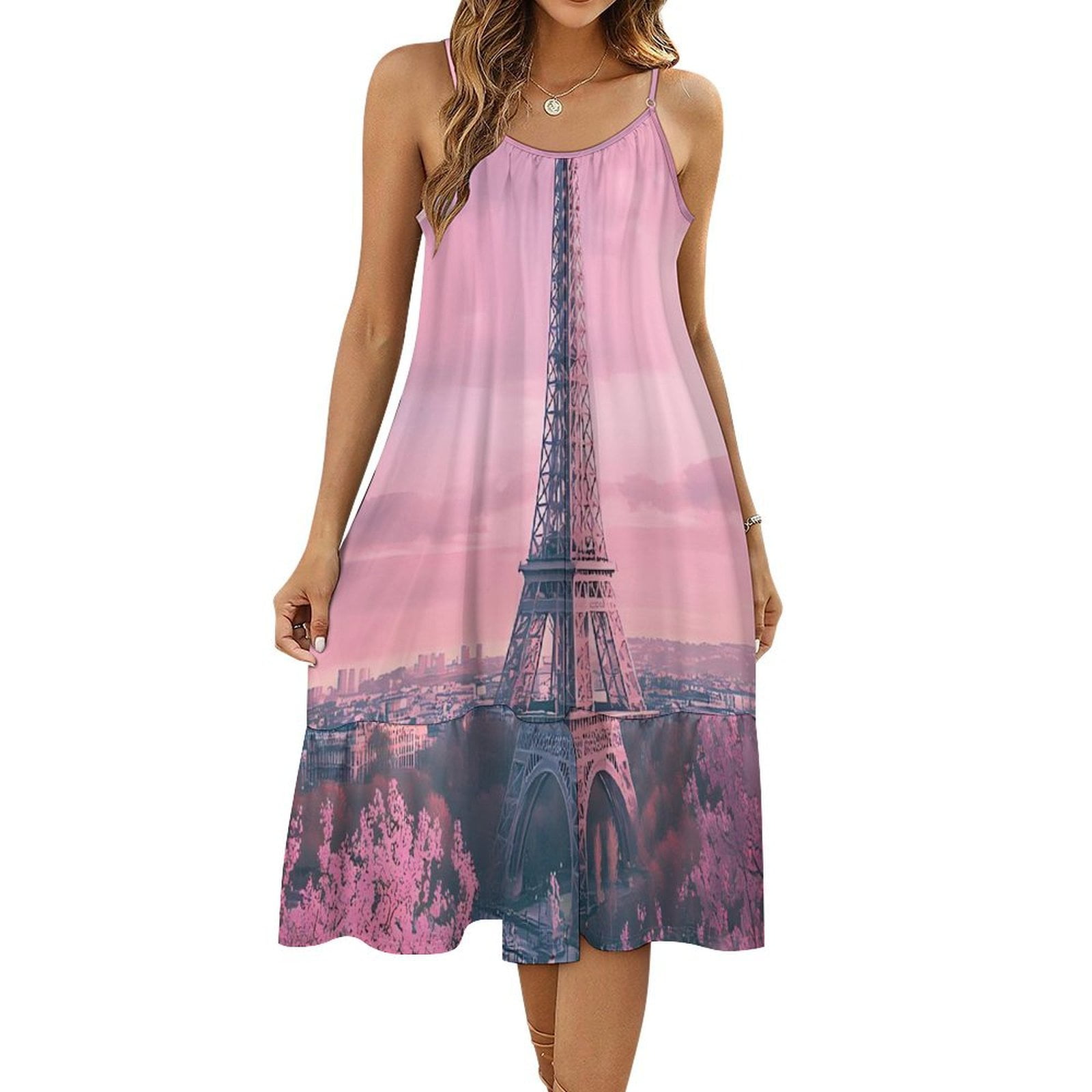 Paris Eiffel Tower Women Summer Dresses Spaghetti Strap Scoop Neck ...