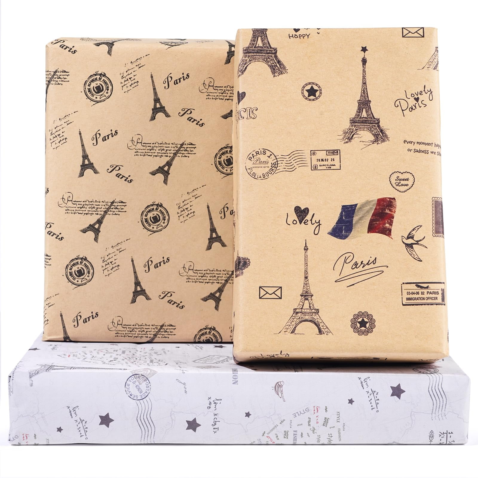 Paris Eiffel Tower Wrapping Paper 12 AIS1 Sheets - France Kraft Vintage ...