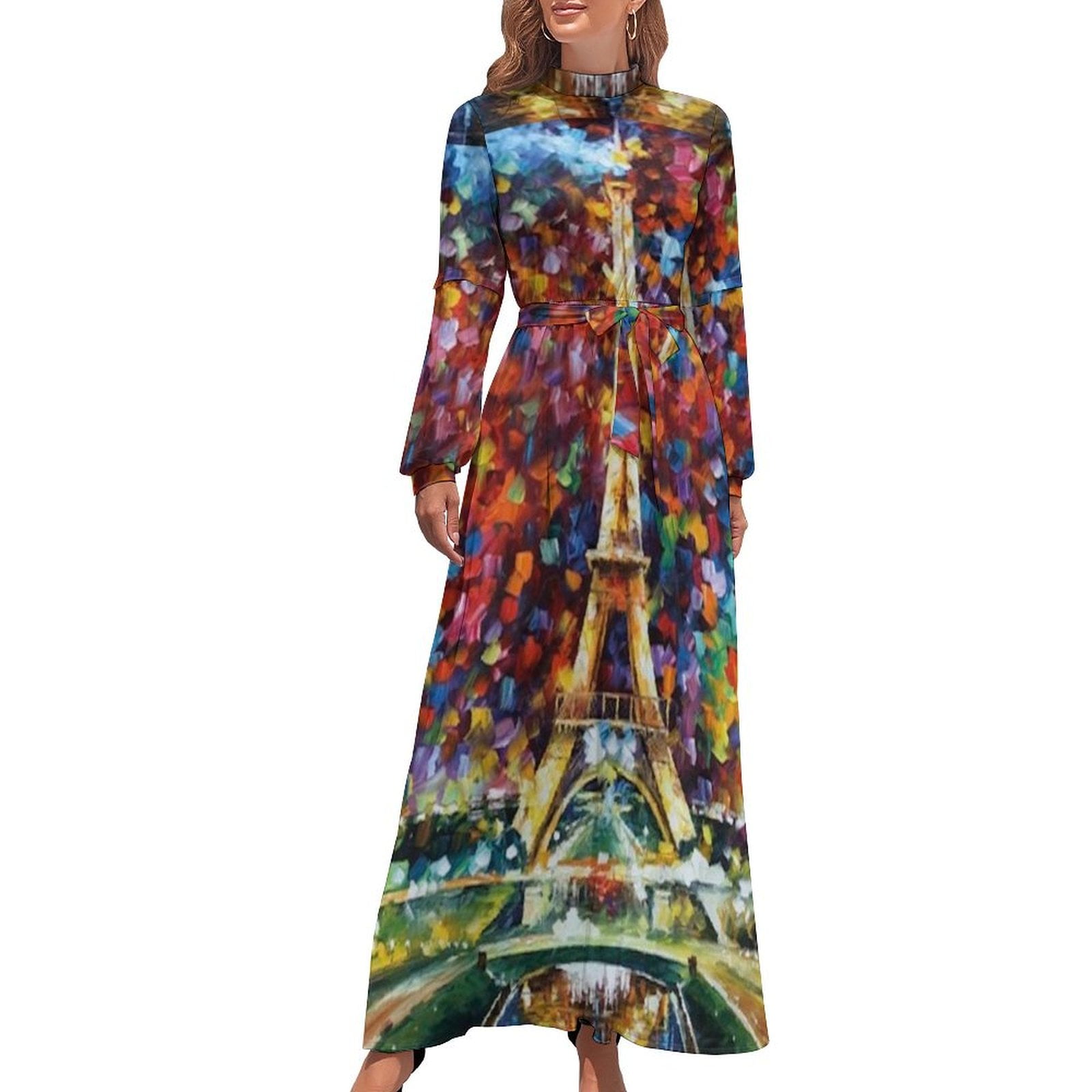 Paris Eiffel Tower at night - oil painting on canvas Long Dress Dress ...