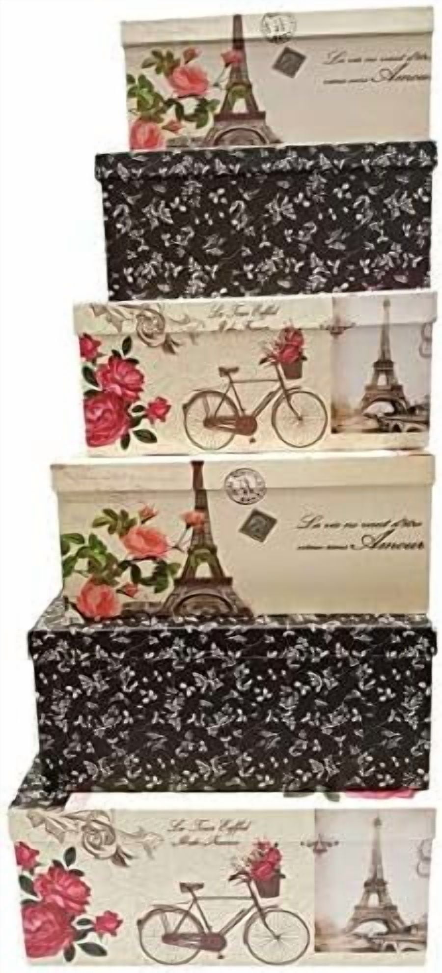 Paris Extra Large Nesting Storage Boxes - Set of 6 - Sturdy Cardboard ...