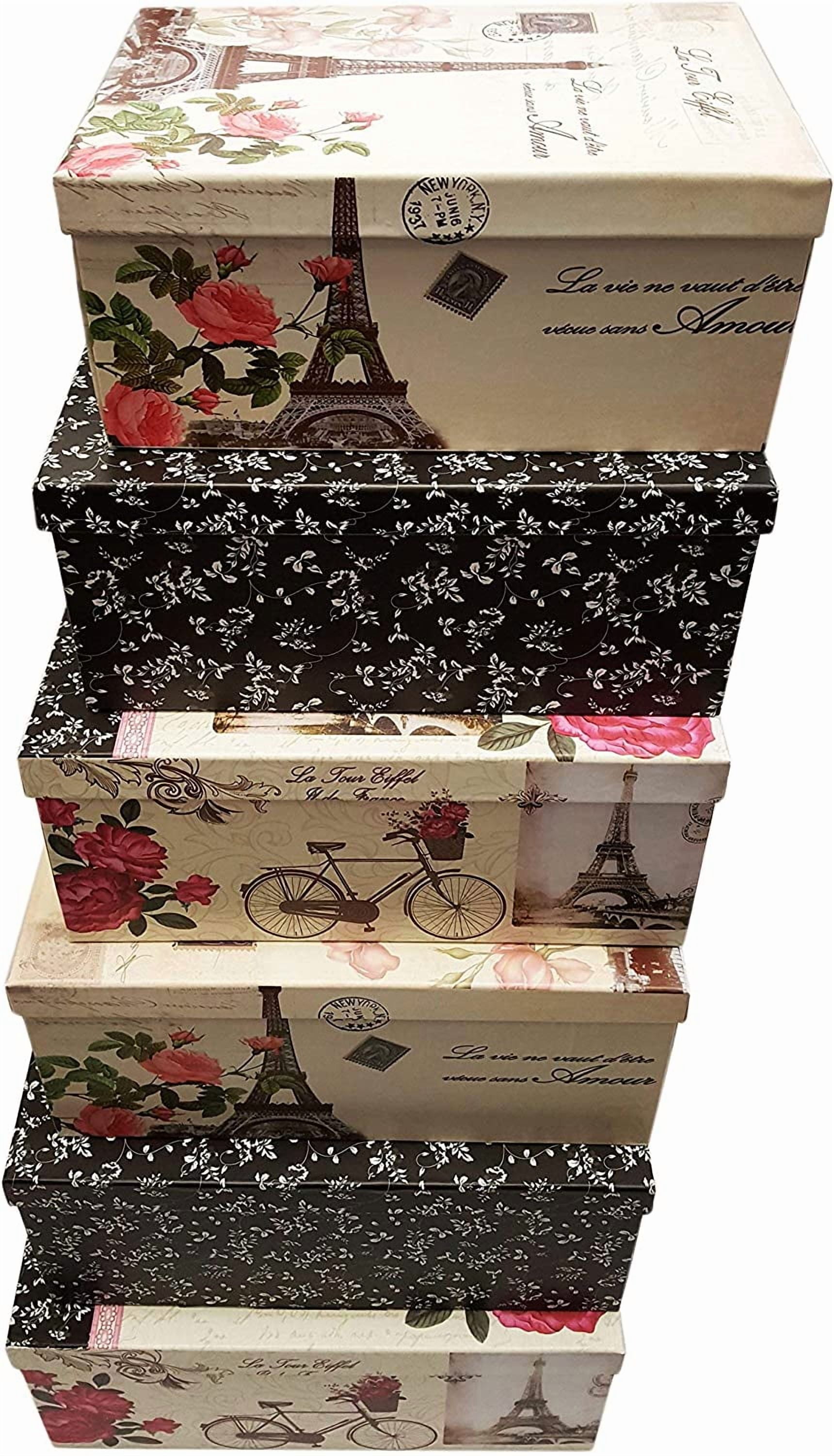 Paris Extra Large Nesting Storage Boxes - Set of 6 - Sturdy Cardboard ...